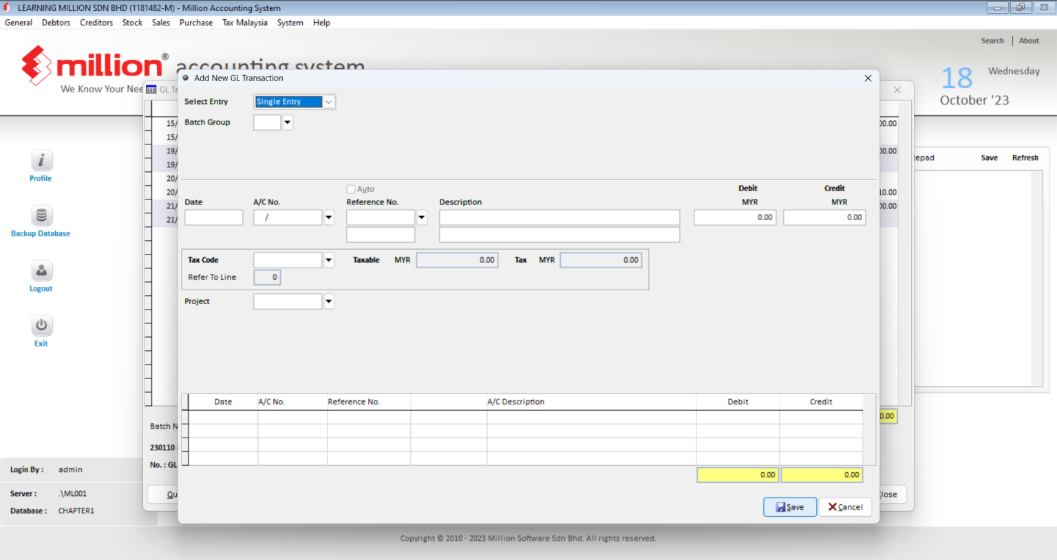 GL Transaction - Million Software