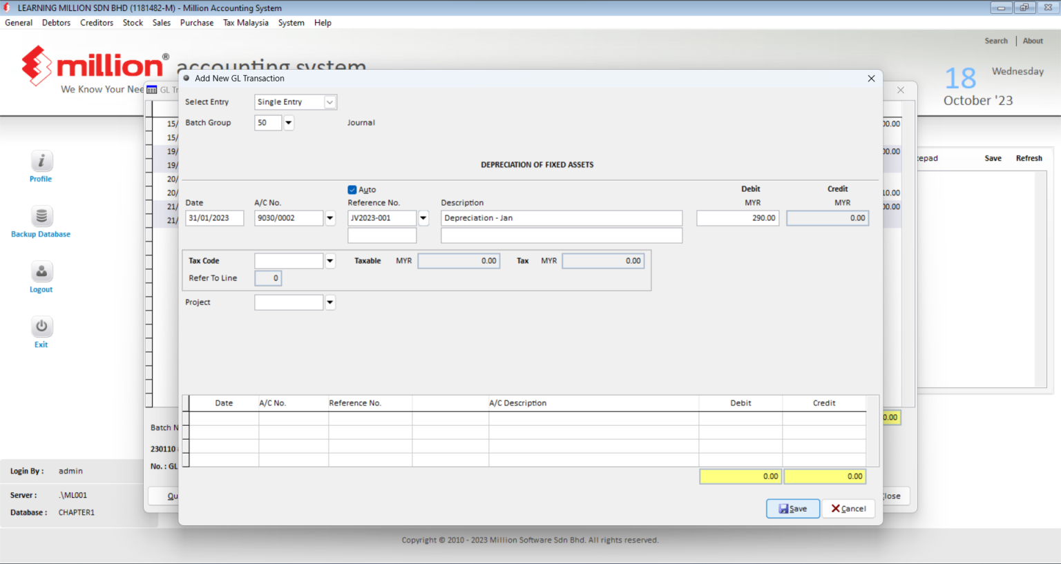 GL Transaction - Million Software