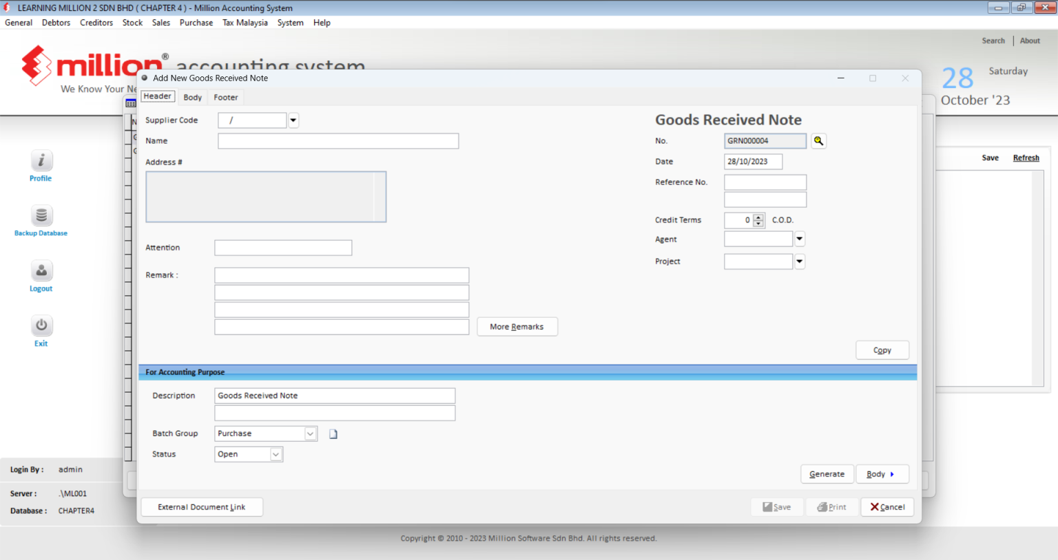 Goods Received Note - Million Software