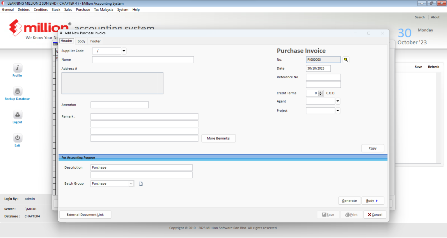 Purchase Invoice - Million Software