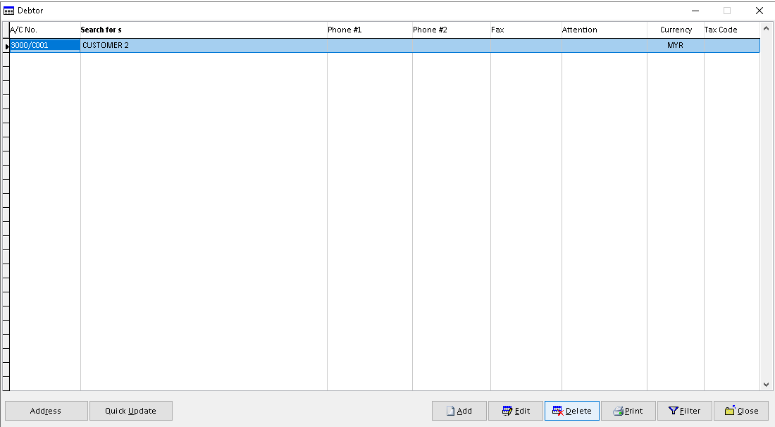 Debtor Maintenance | Million Software