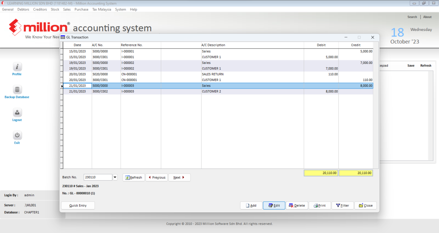 GL Transaction - Million Software