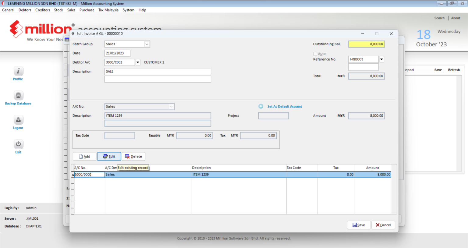 GL Transaction - Million Software