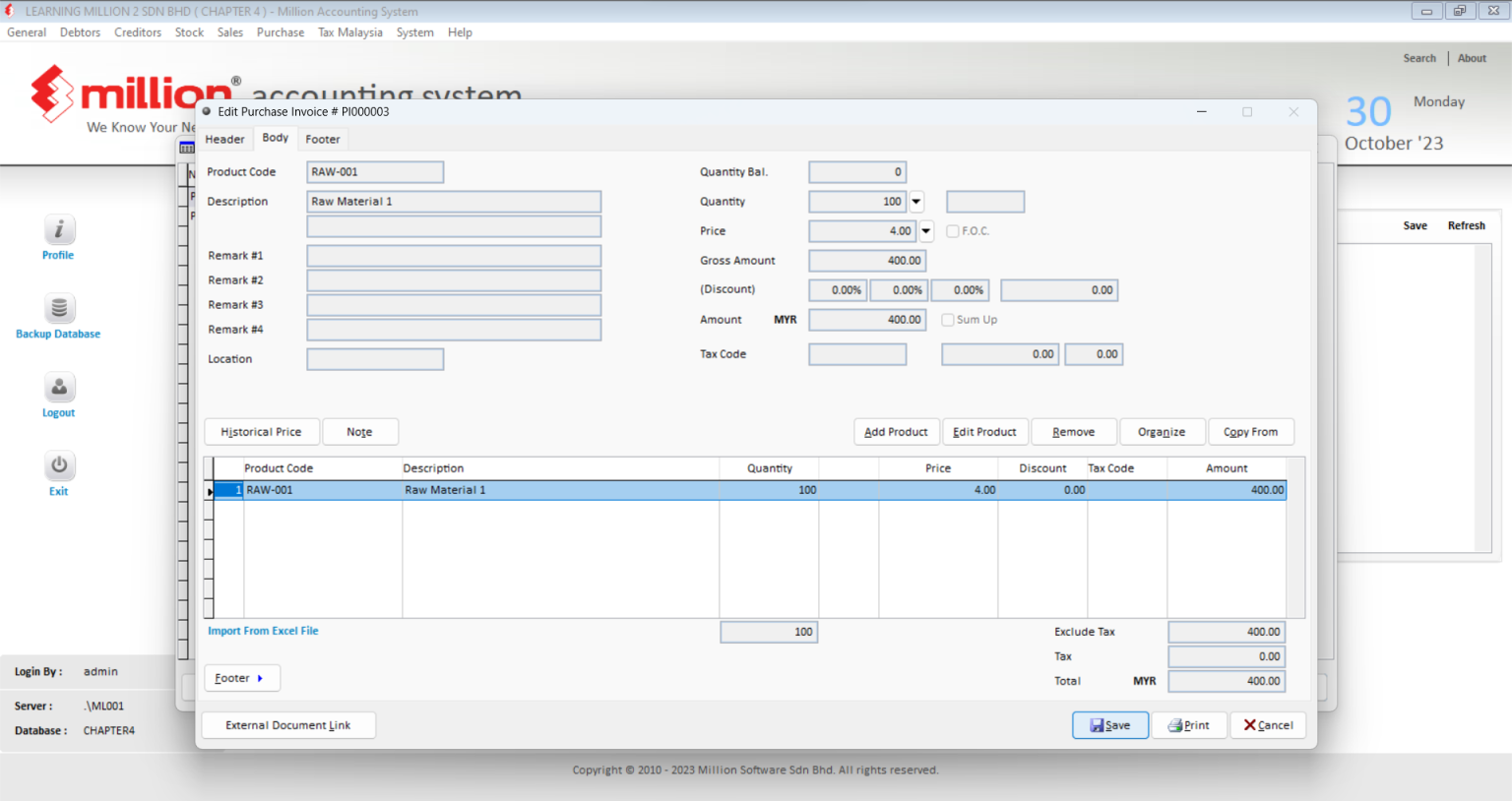 Purchase Invoice - Million Software