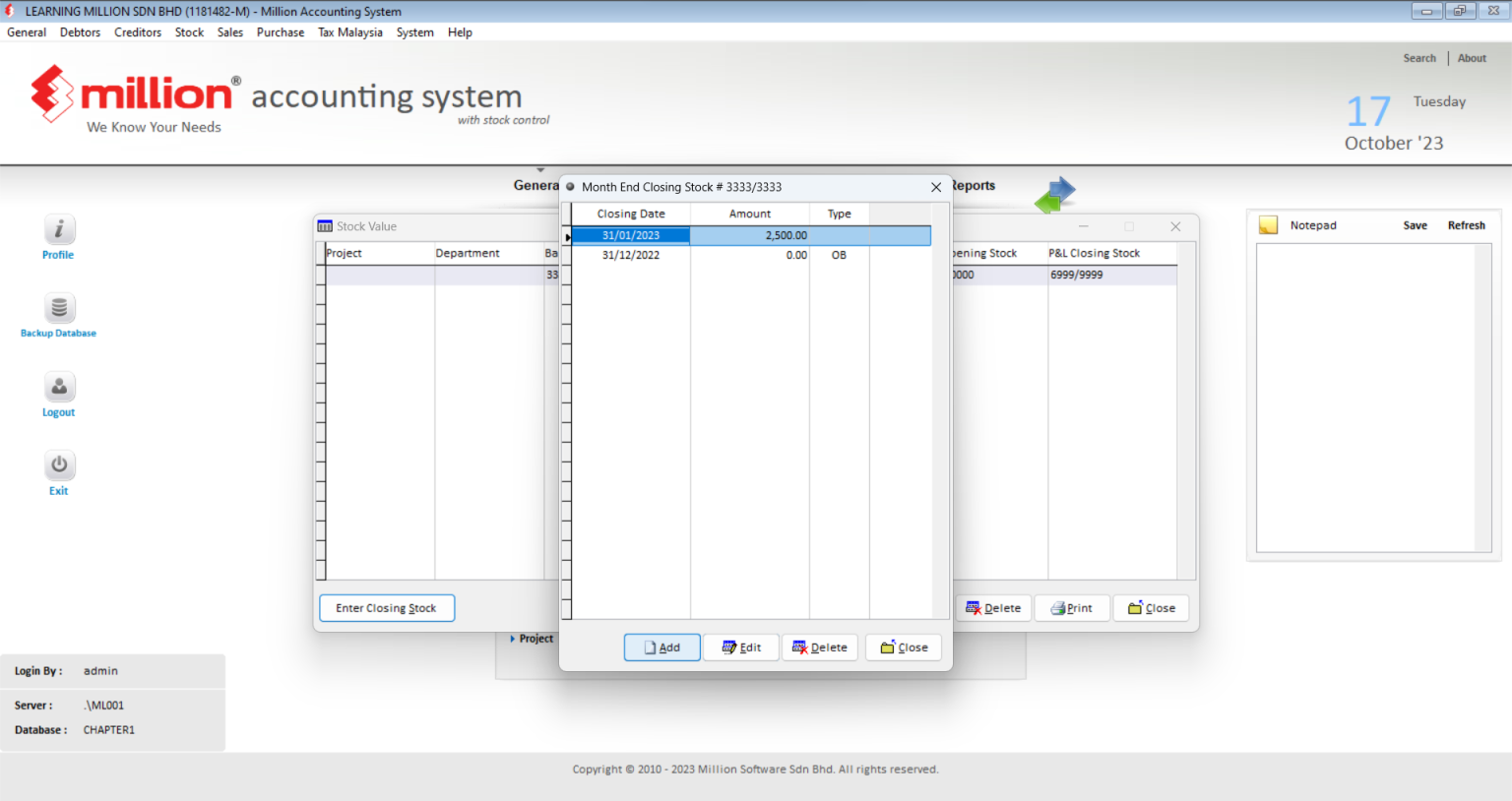 Maintain Stock Value - Million Software
