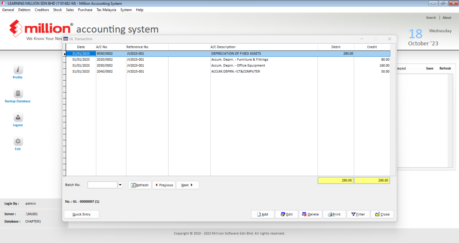 GL Transaction - Million Software
