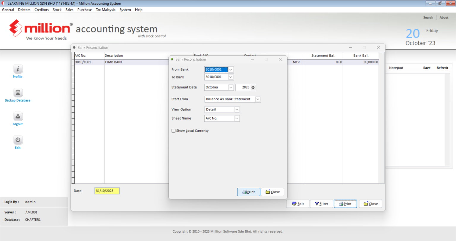 Bank Reconciliation - Million Software