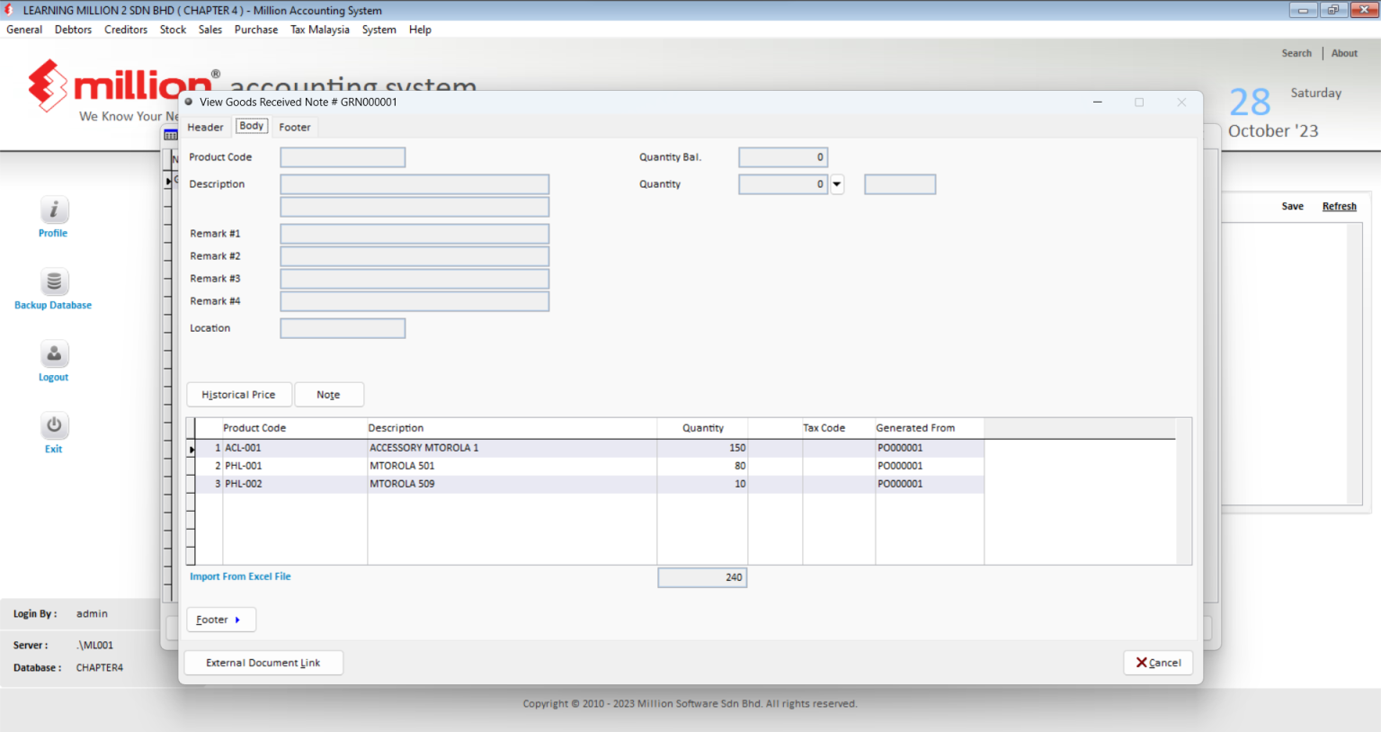 Goods Received Note - Million Software