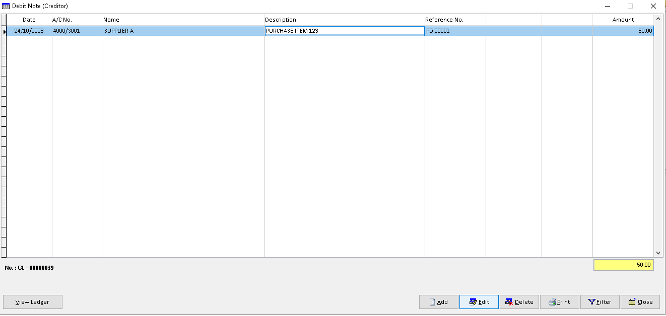 Creditor Debit Note | Million Software