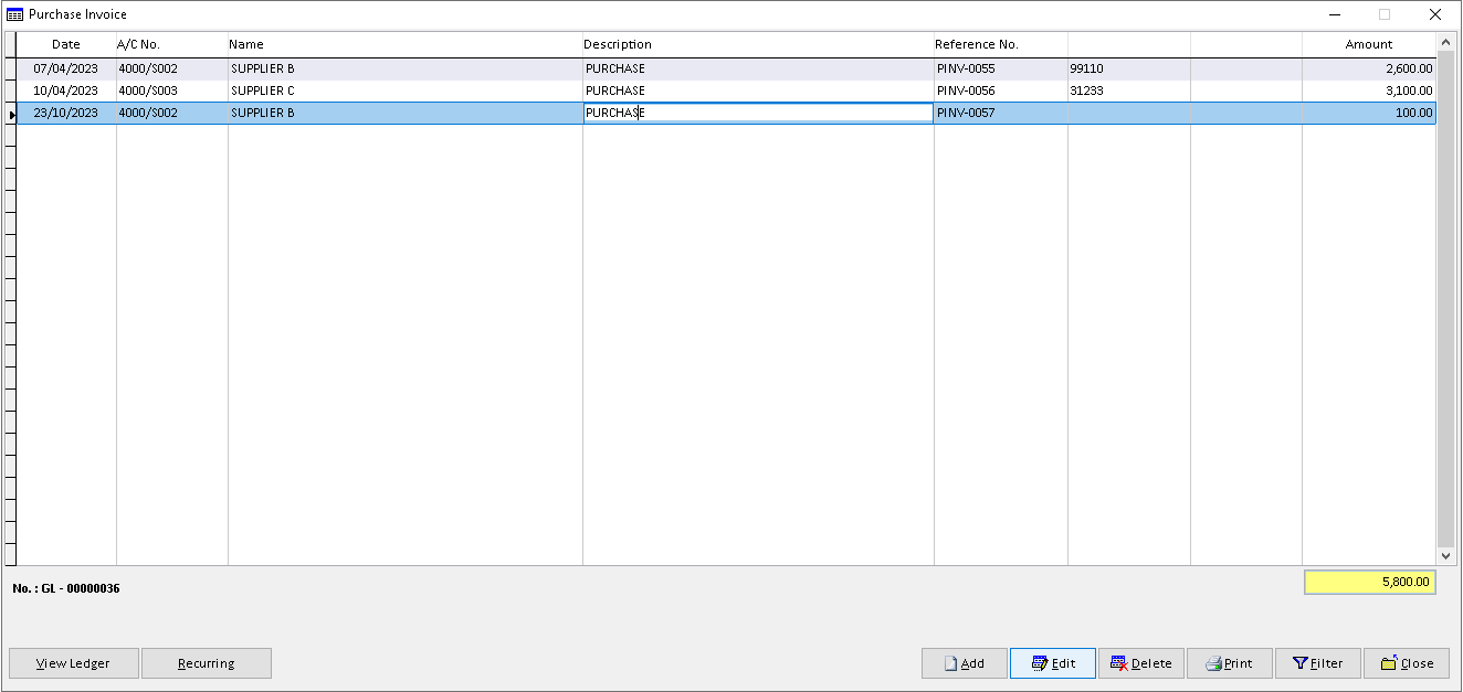 Creditor Purchase Invoice | Million Software