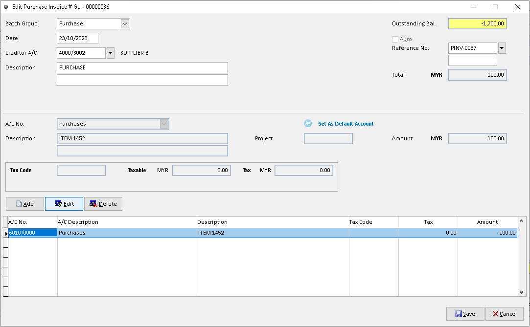 Creditor Purchase Invoice | Million Software