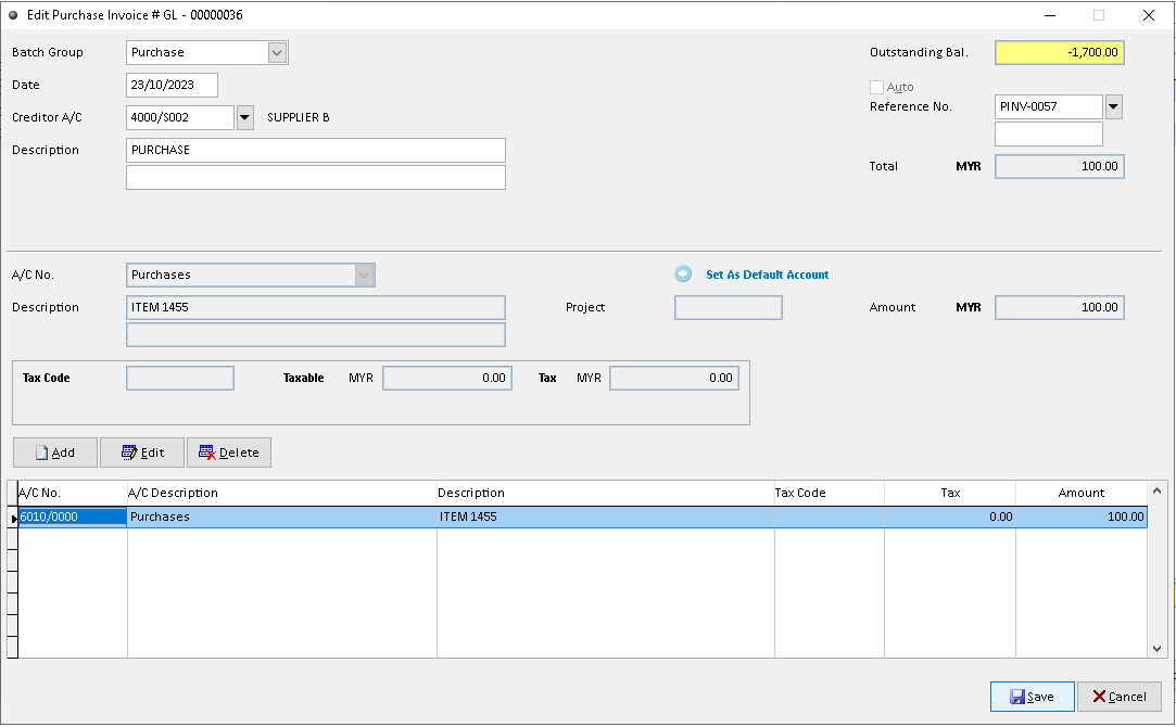 Creditor Purchase Invoice | Million Software