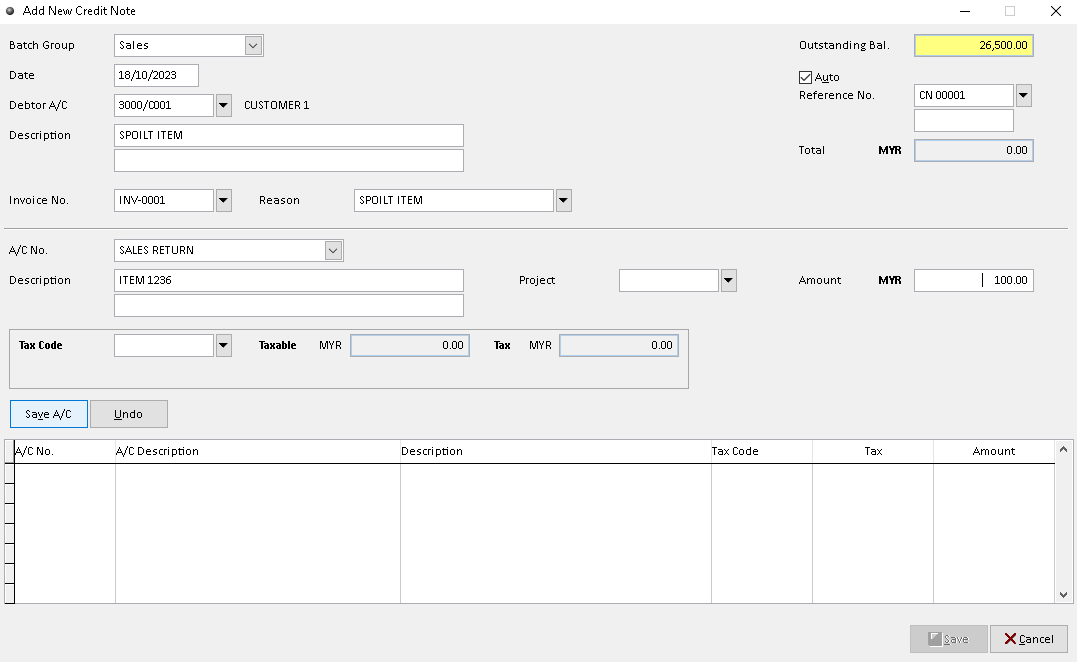 Debtor Credit Note | Million Software