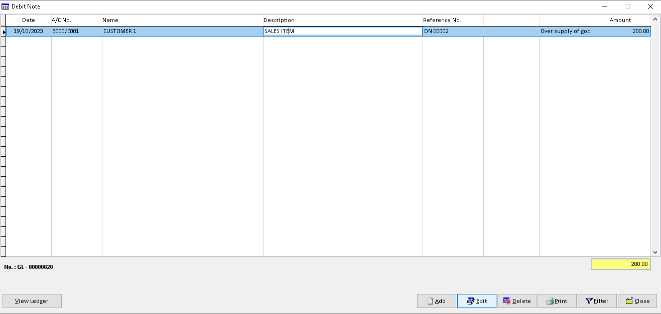 Debtor Debit Note | Million Software