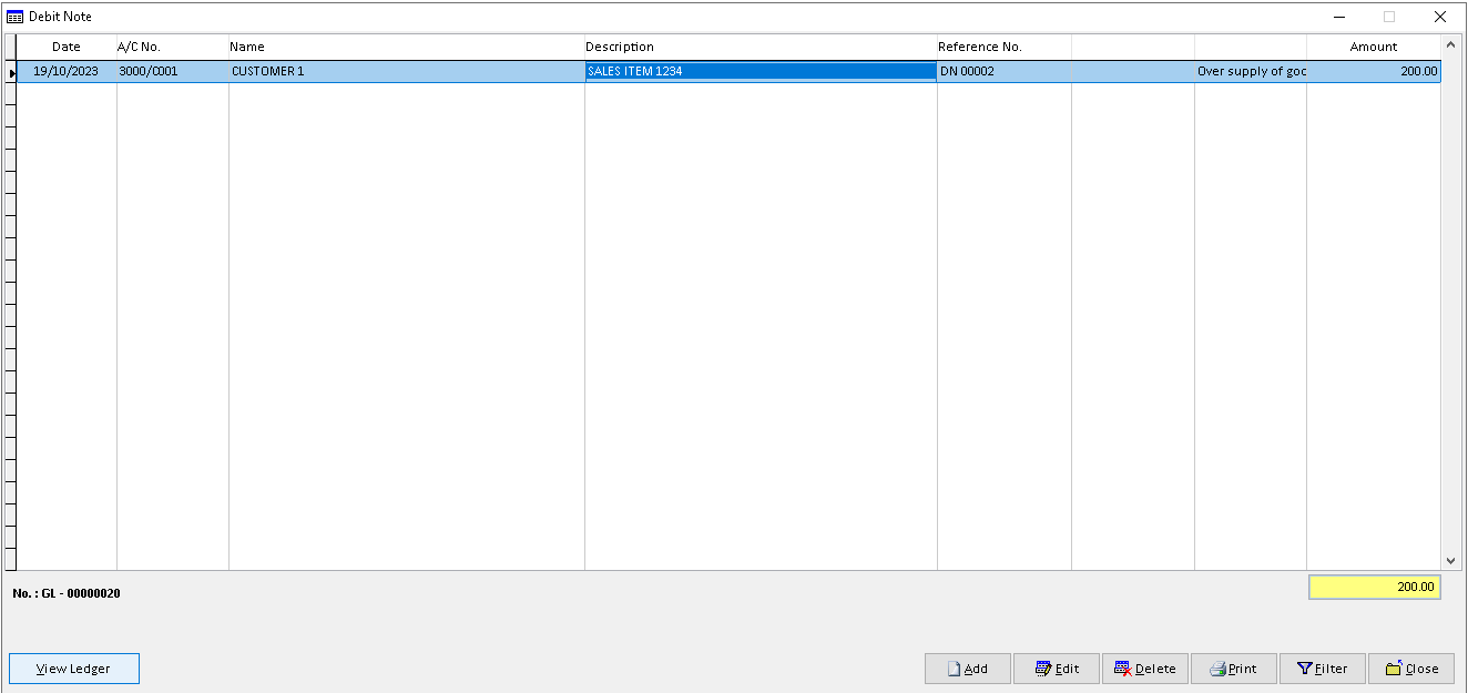 Debtor Debit Note | Million Software