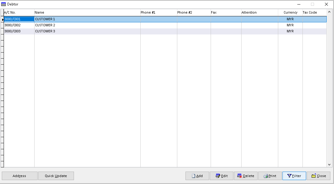 Debtor Maintenance | Million Software