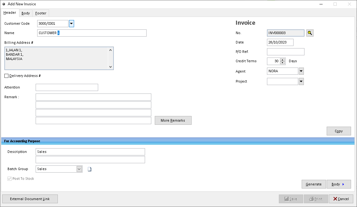 Sales Invoice | Million Software